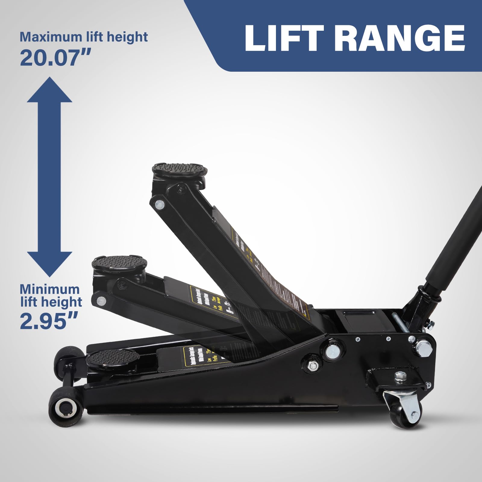 3 Ton Heavy Duty Low Profile Steel Floor Hydraulic Car Jack Stands Tool, Black