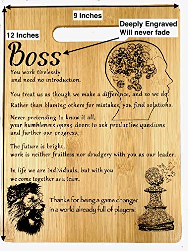 Boss Appreciation gift-Gift for leader, Manager-Engraved Bamboo Cutting board 9β x 12β