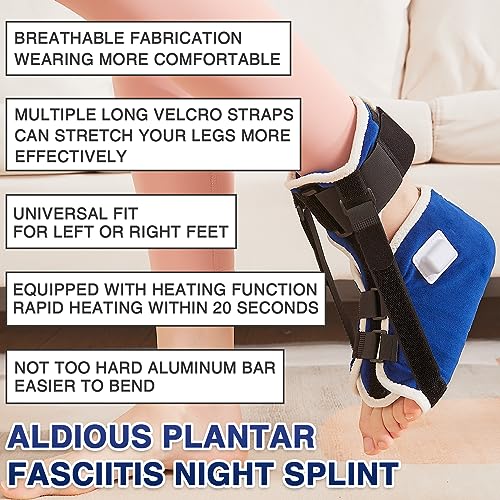 aldious 2-IN-1 Plantar Fasciitis Night Splint, Upgrade Foot Brace for Plantar Fasciitis Relief with Heated Ankle Heat Pad, 86-158β Adjustable Temperature, Auto Shut Off, Foot Drop Relief