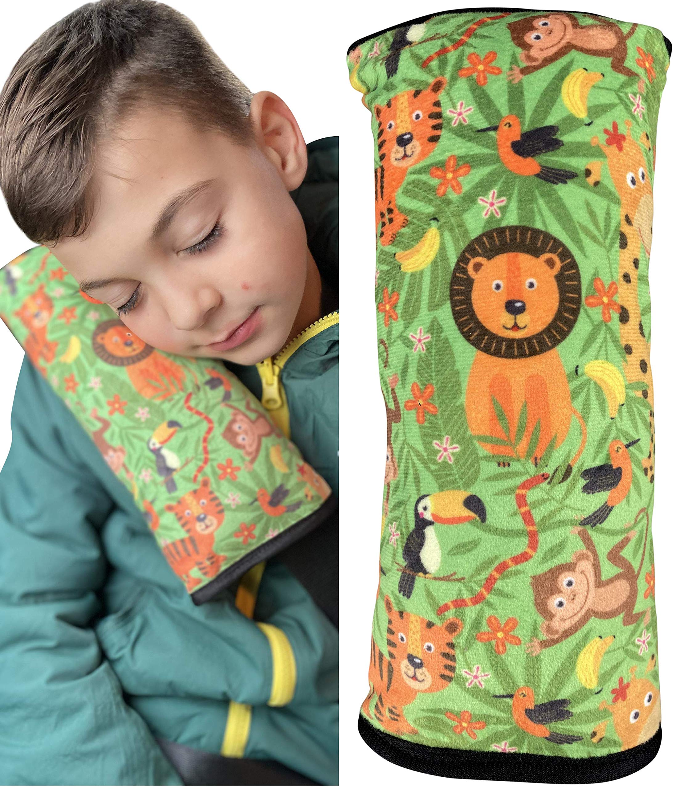 HECKBO Jungle car Travel Pillow for Children - Machine Washable - Soft and Cuddly car Seatbelt Pillow Cover Pillows Protection car Pillow, Travel Pillow, Vacation - 11.81” x 4.72”
