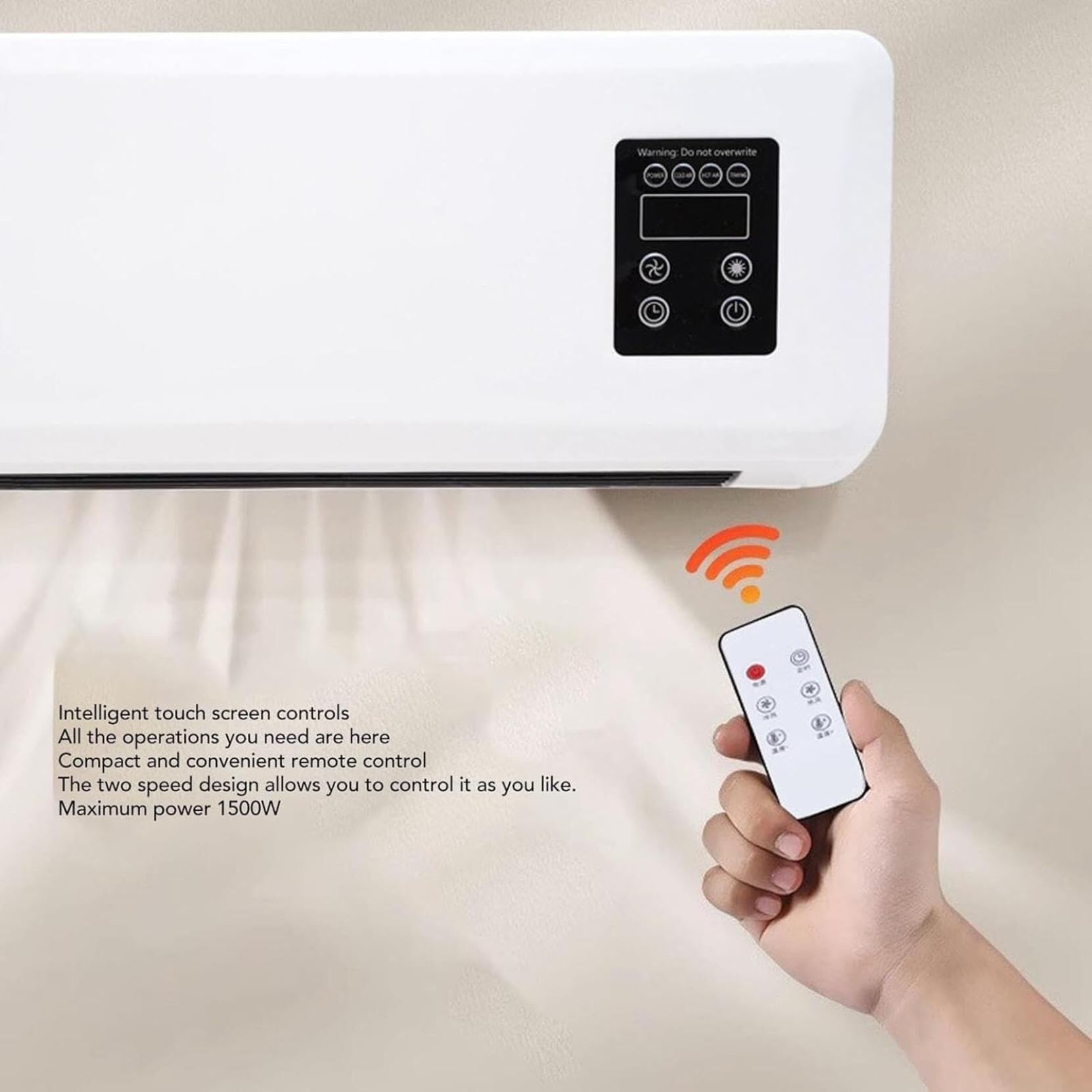 1500W Mini Air Conditioner,Cooling and Heating Function Air Cooling Heating Fan,Smart Wall Mounted Heater, Remote Control Wall Mount Heater for Indoor (white) KEMTAT