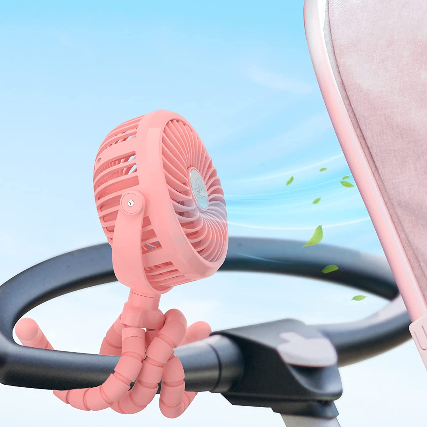 Creiv Stroller Fan, Baby Stroller Fans Clip On Car Seat, Battery Operated Portable Fan with 3 Level Wind Speeds and LED Lighting Available for Stroller, Car Seat and more