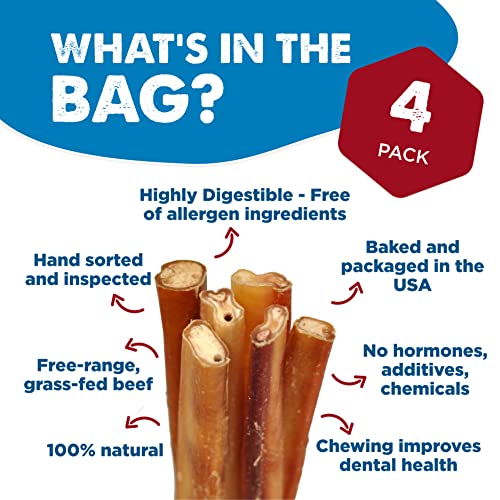 Best Bully Sticks All-Natural Premium 6 Inch Jumbo Bully Sticks for Large Dogs - USA Baked & Packed - 100% Grass-Fed Beef - Single Ingredient Grain & Rawhide Free Dog Chews - 4 Pack
