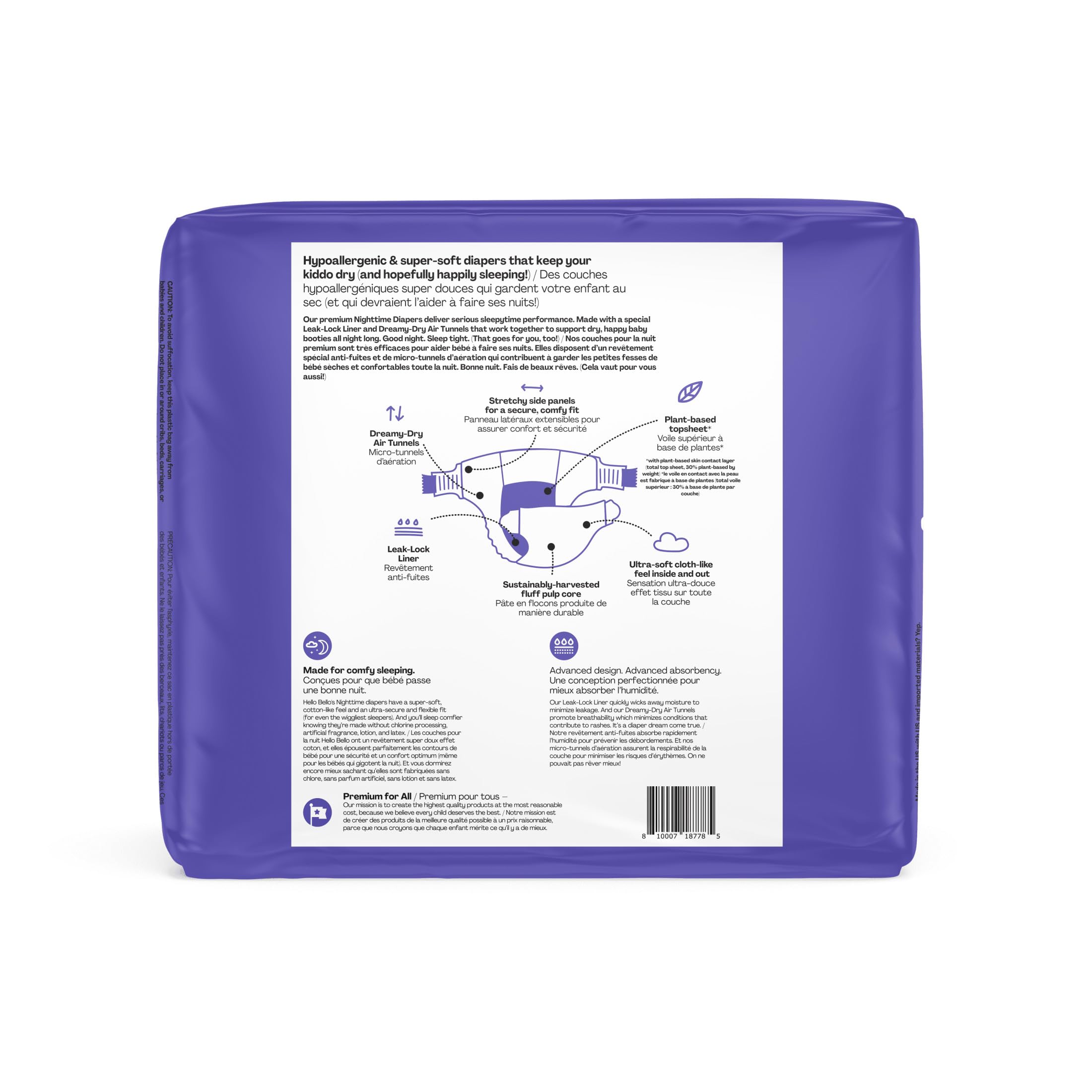Hello Bello Nighttime Baby Diapers ‐ Size 5 - Ultra Absorbent & Hypoallergenic for Overnight Diapers for Extended Protection - 18 Diapers