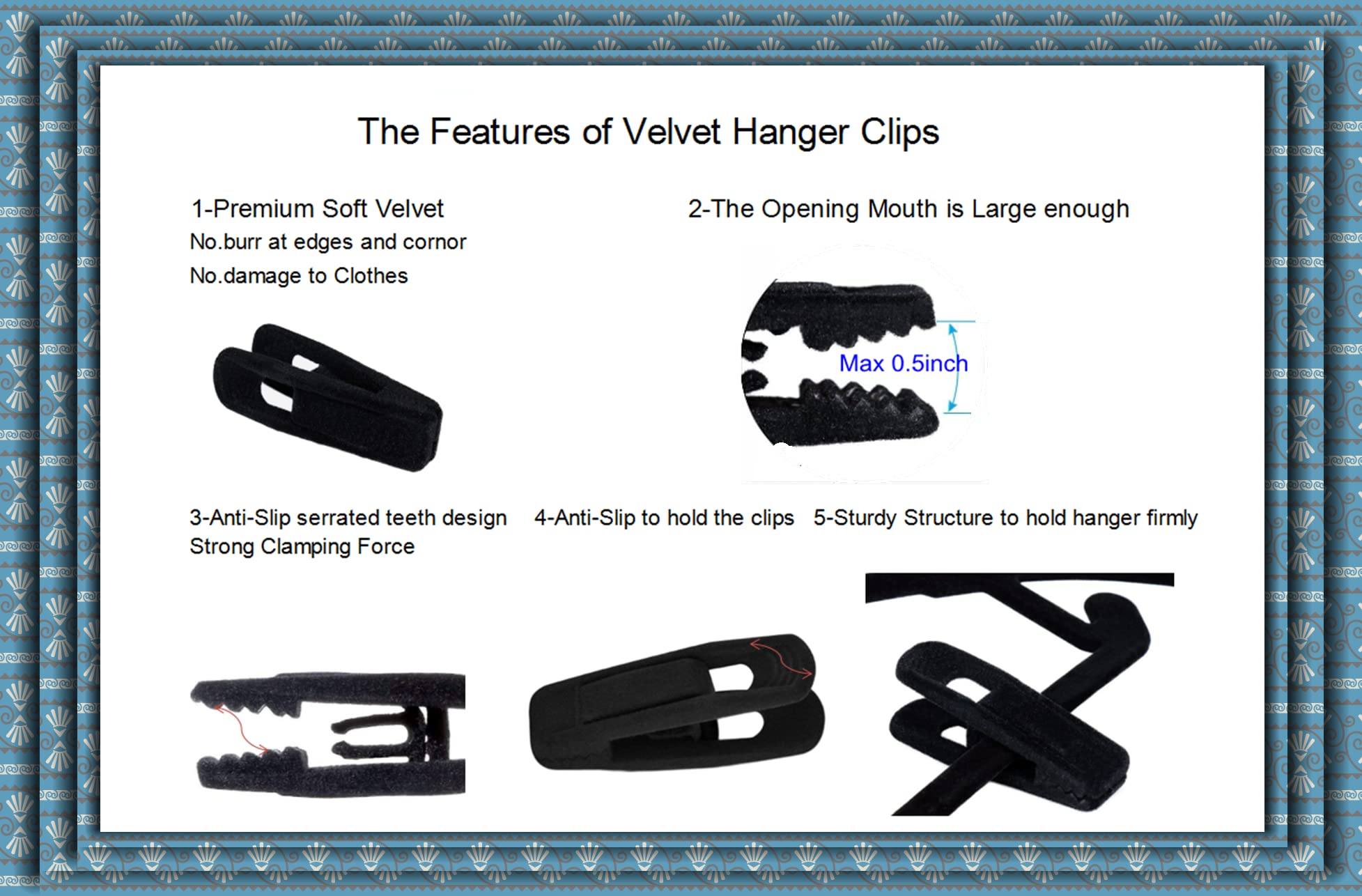 20Pcs Velvet Hangers Clips,Pants Hangers Clips, Strong Finger Flocked Clips Perfect for Use with Slim-line Clothes Velvet Hangers,Clothes Pins (Black, 20PCS)