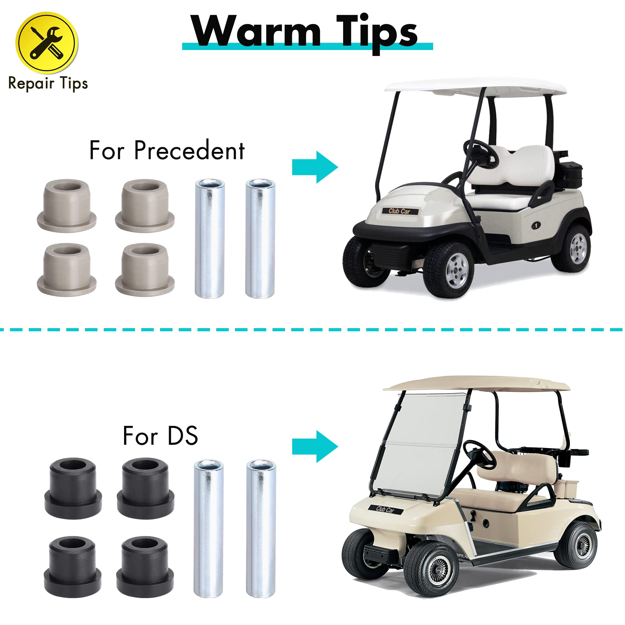 10L0L Golf Cart Heavy Duty Front 2-Leaf Spring Kit with Bushings & Sleeves for Club Car DS & Precedent 1981-Up, OEM 103628801