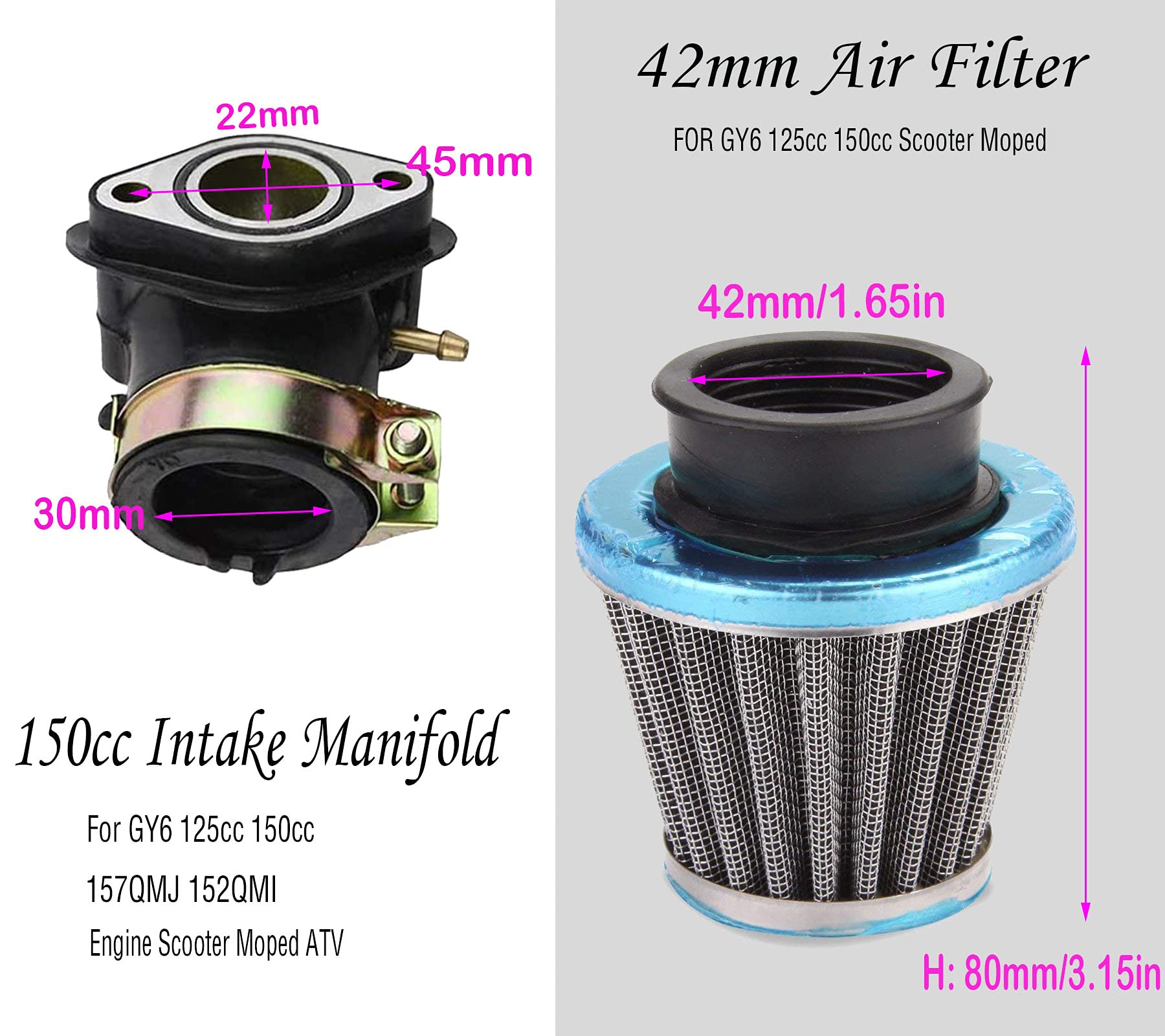 150cc Carburetor for GY6 4 Stroke Engines Electric Choke Motorcycle Scooter 152QMJ 157QMI with Intake Manifold