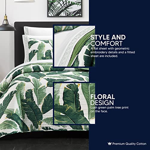 Chic Home Palm Springs 9 Piece Quilt Set Stitched Palm Tree Print Bed in A Bag - Sheet Set Decorative Pillow Shams Included, Queen, Green