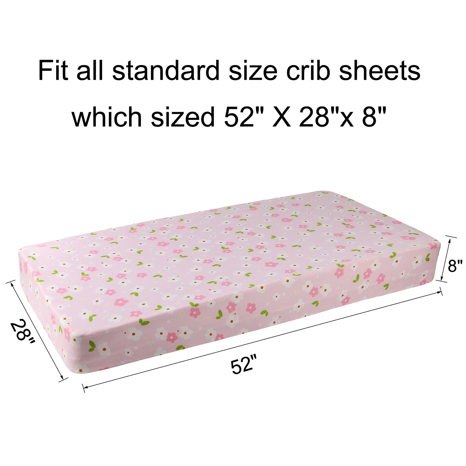 Crib Fitted Sheets 2 Pack Set for Baby Girl Soft Stretchy Jersey Knit Baby Sheet for Standard Crib and Toddler Mattress, Pink Floral