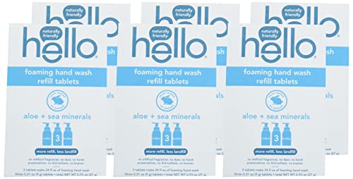 hello Foaming Hand Soap Tablets for Refilling, Dissolvable Hand Soap with Aloe and Sea Minerals Fragrance, Plant Based Soap Ingredients, No Harsh Preservatives, 6 Pack, 0.31 OZ Each