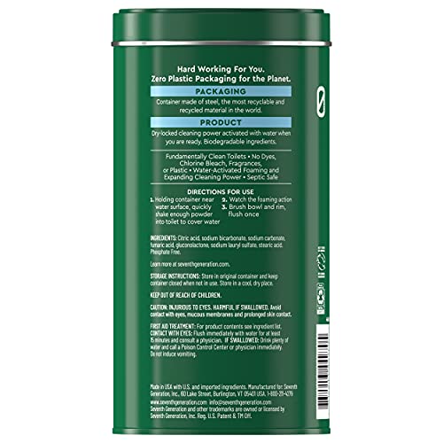 Seventh Generation Zero Plastic Bathroom Cleaner Powder, Fragrance Free, Unscented, 10 Oz