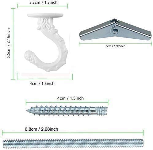 QMseller 2 Sets Metal Ceiling Hooks, Heavy Duty Swag Ceiling Hooks with Hardware for Hanging Plants/Chandeliers/Wind Chimes/Ornament (White Color)