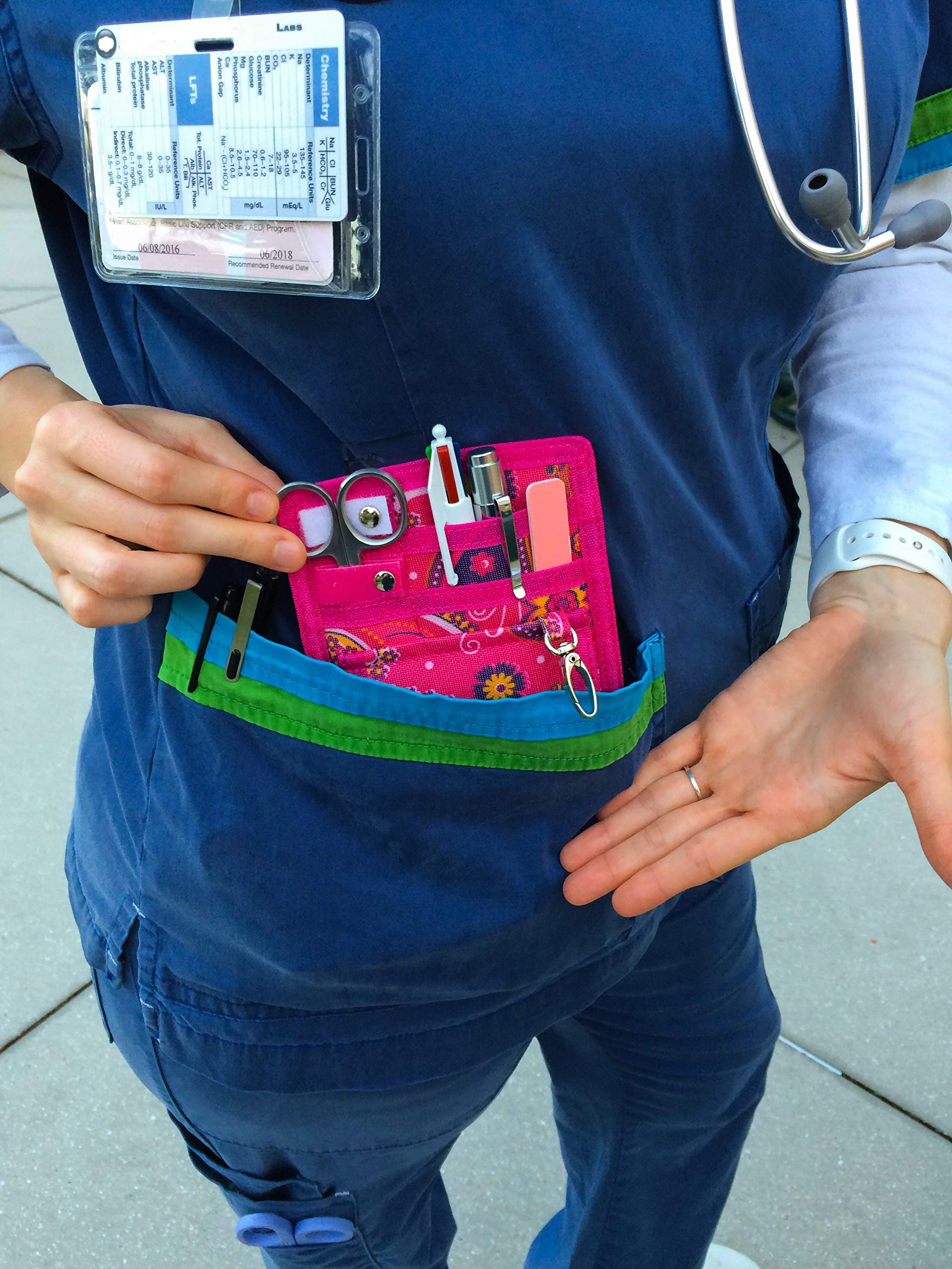 6 Piece Protective Lab Coat Pocket Organizer Kit Has Pretty Pink Paisley Pattern You're Sure to Love! Attractive Yet Durable-Made of Super Strong 600d Denier- Gift for Nurses, Students & You!