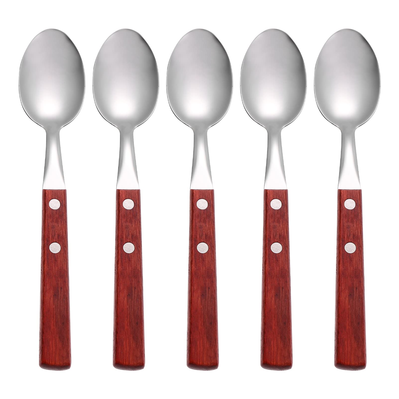 Hemoton 5pcs Stainless Steel Coffee Spoons Wood Handle Tea Spoons Dessert Ice Cream Cake Tasting Spoon Dinner Spoon for Home Kitchen Restaurant
