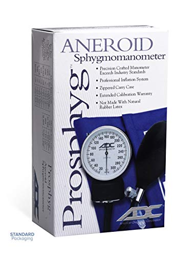 ADC Prosphyg 790 Manual Home Blood Pressure Kit with Attached Stethoscope and Self-Adjusting Cuff and Carrying Case, Large Adult, Navy