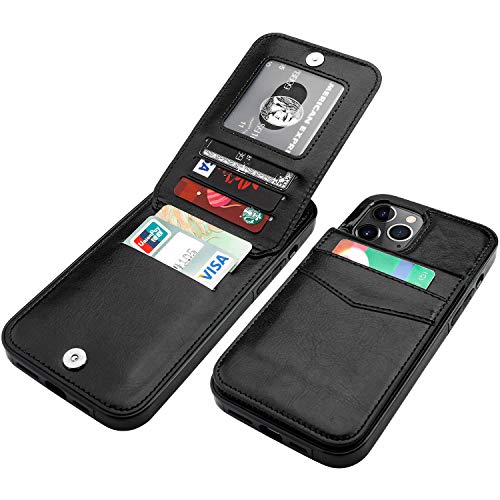 KIHUWEY Compatible with iPhone 12 Pro Max Case Wallet with Credit Card Holder, Premium Leather Magnetic Clasp Kickstand Heavy Duty Protective Cover for iPhone 12 Pro Max 6.7 Inch(Black)