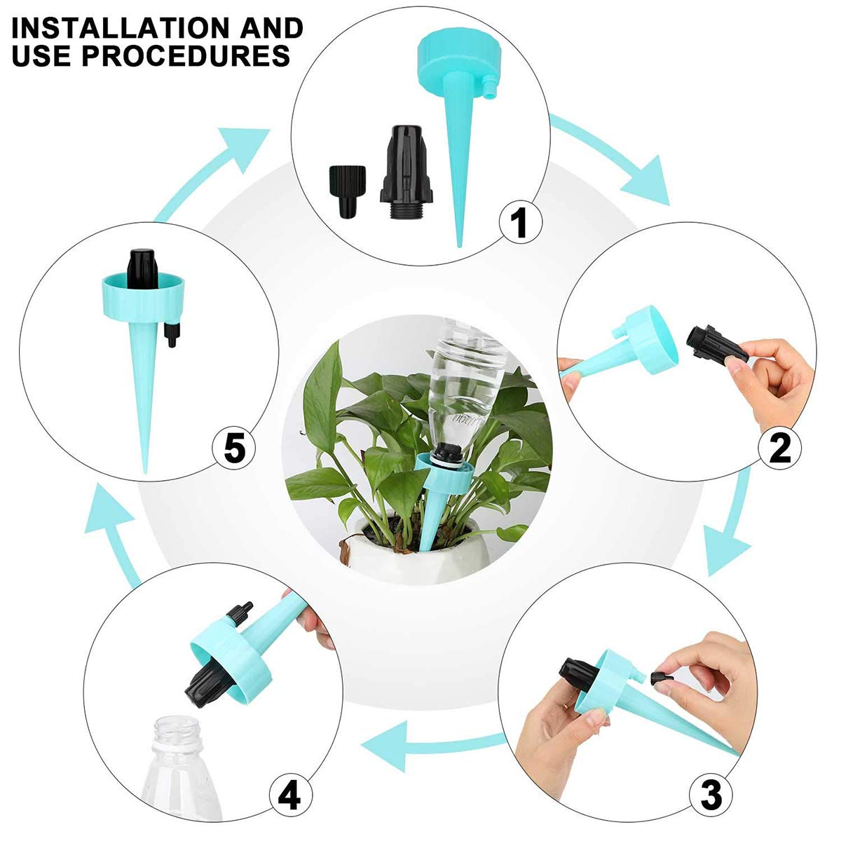 ENIVING 12PCS Automatic Watering Device, Plant Self Watering Spikes With Slow Release Control Valve Switch Plant System Adjustable Water Volume Drip System for Vegetable Gardens, Lawn,Flower Beds