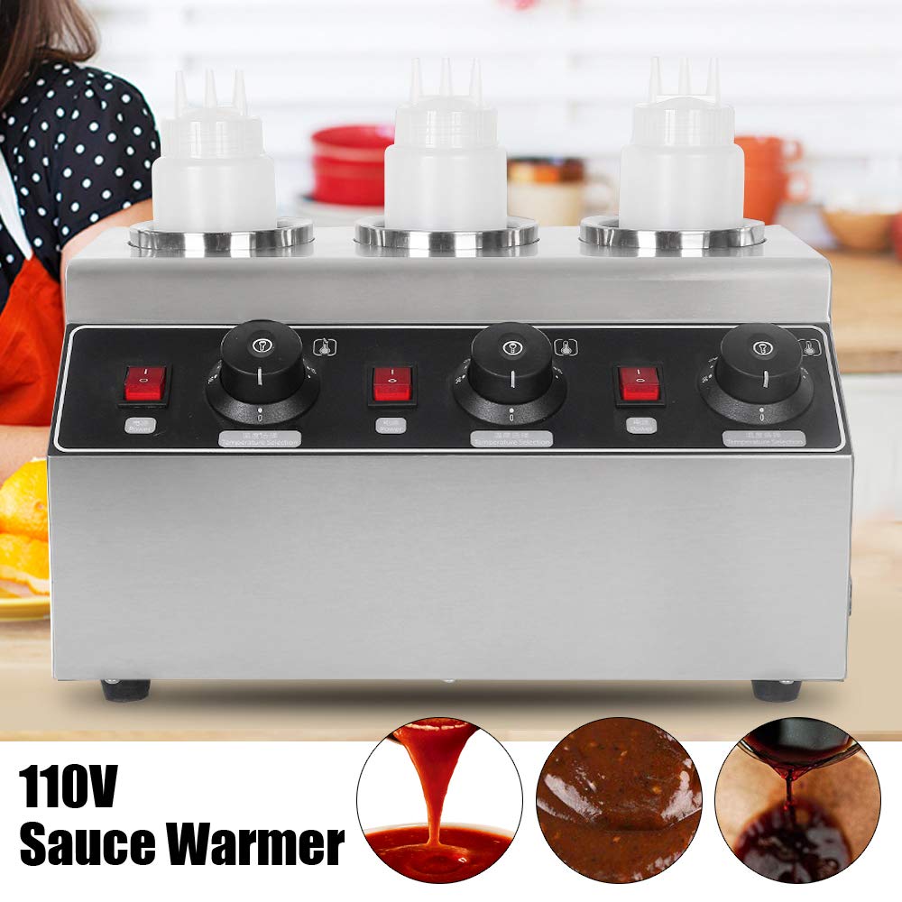 Electric Food Sauce Warmer Heater,Jam Heat Preservation Machine, Multifunction Topping Fondue Warmer, Cheese Dispenser with 3 Squeeze Sauce Bottles 240W