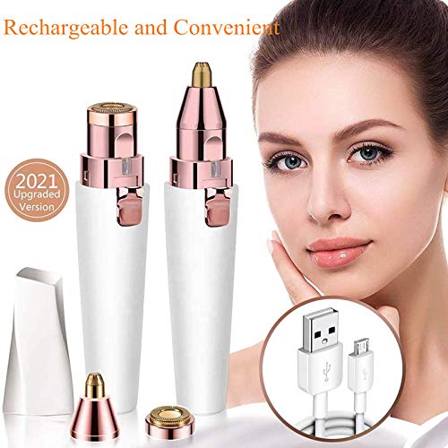 Juszczak Women's Rechargeable Eyebrow Trimmer, 2-in-1 Painless Hair Remover and Razor, with LED Light, Portable and Convenient