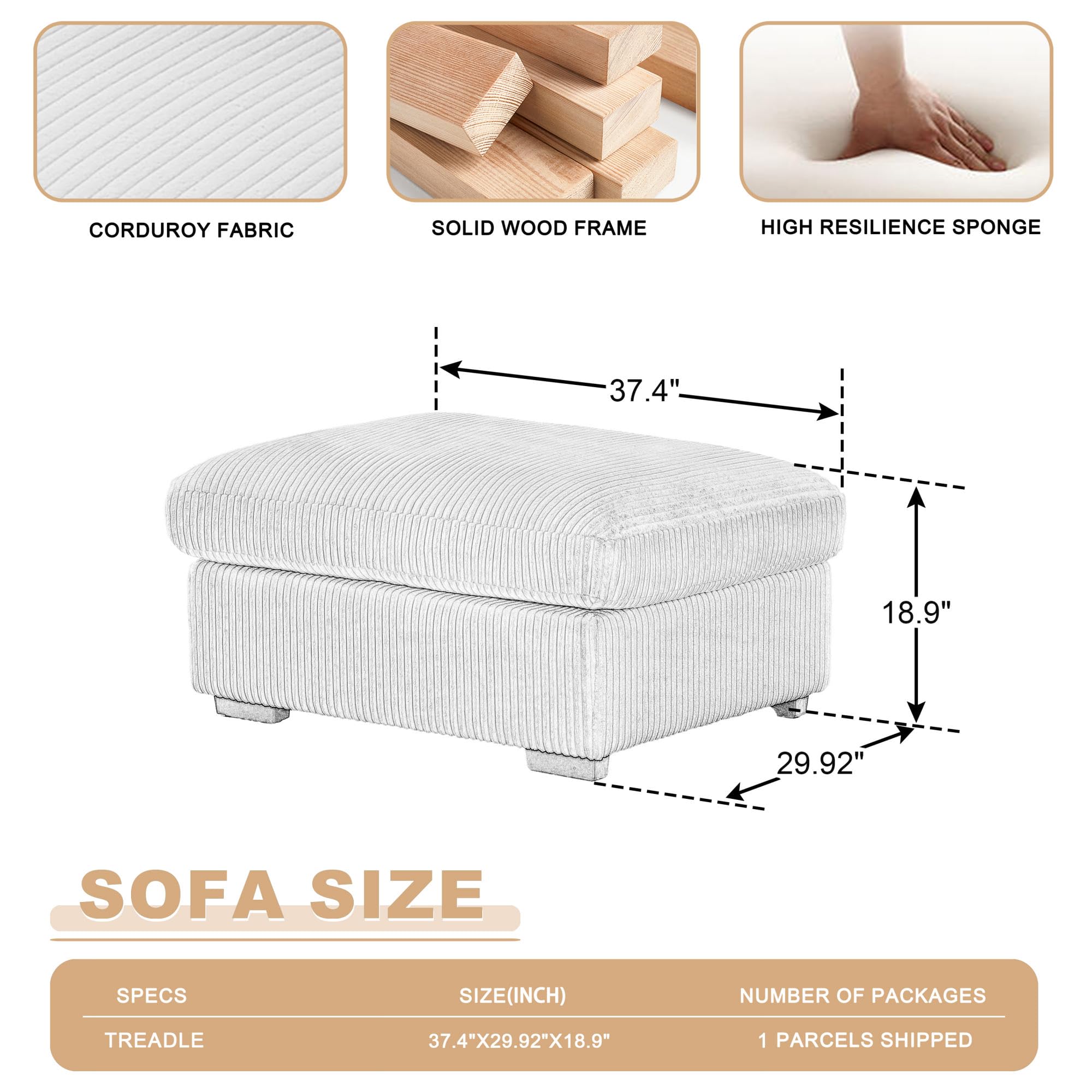 130" Oversized Sectional Sofa,Ultra-Soft L Shaped Couch for Living Room,Cloud Modular Sofa Couch with Zipper Back&Seat Cushion,Deep 4 Seat Sofa Sleeper with Movable Ottoman and Two Pillows(Beige)