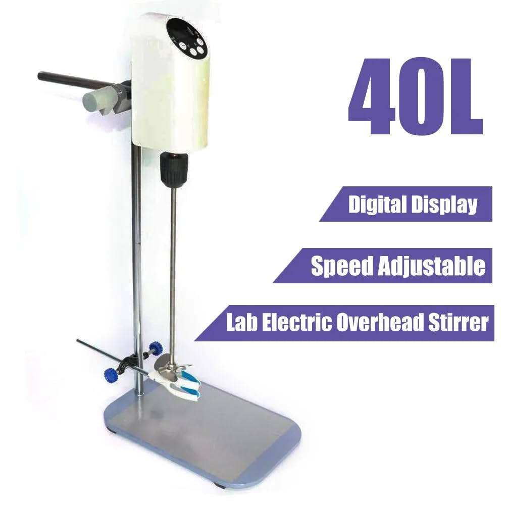 130W Lab Stirrers 40L Overhead Stirrer Lab Mixer Stirrer 100-2000Rpm Lab Electric Overhead Stirrer Mixer Agitator Homogenizer + Digital Display
