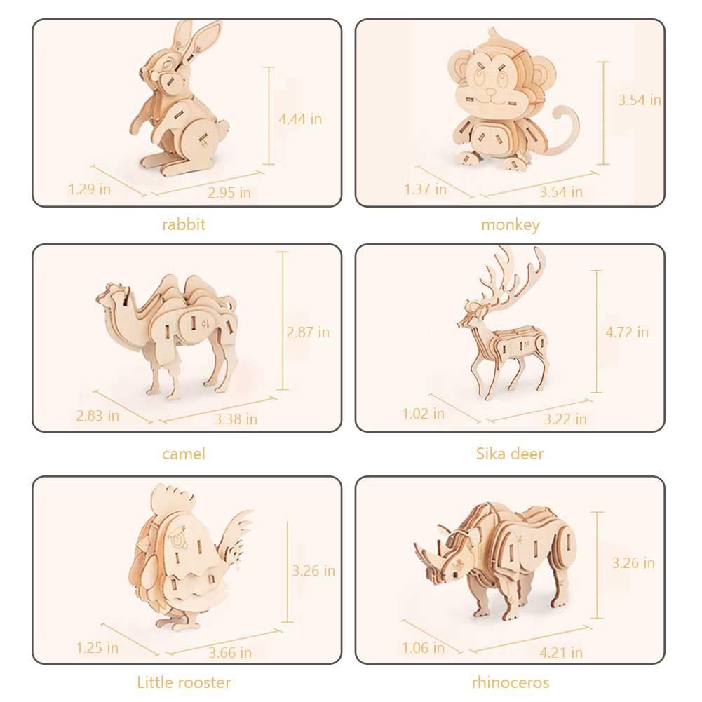 3D Wooden Animal Puzzle Model Kit Toys for Kids Puzzle Build 3D Puzzles Educational Crafts Building Engineering DIY STEAM STEM Learning