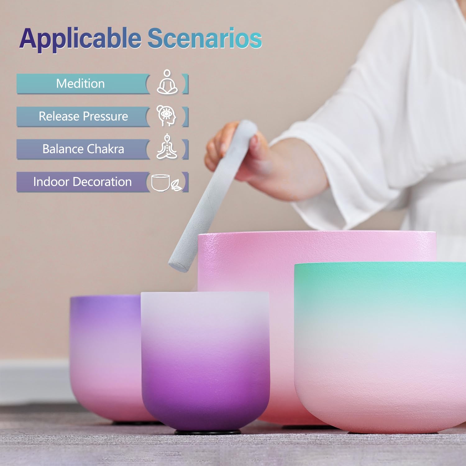 440HZ 6''-12'' Set of 7 PCS Quartz Color Crystal Singing Bowls Sound Healing Meditation