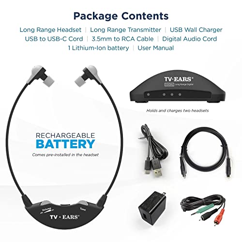 TV Ears 5.8 Digital Wireless Headset System - Long Range, Personal Volume Control, Quiet to Loud, Supports All TVs, Ideal for Seniors & Hearing Impaired, Plug N' Play, No Audio Delay, Dr Rec - 22741
