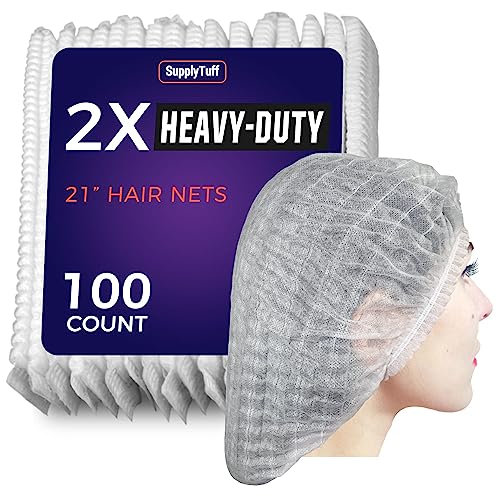 2X Heavy Duty Hair Nets Food Service, 100 Pack, 21", Disposable Bouffant Caps Hair Nets for Women Work, CookingâŚ