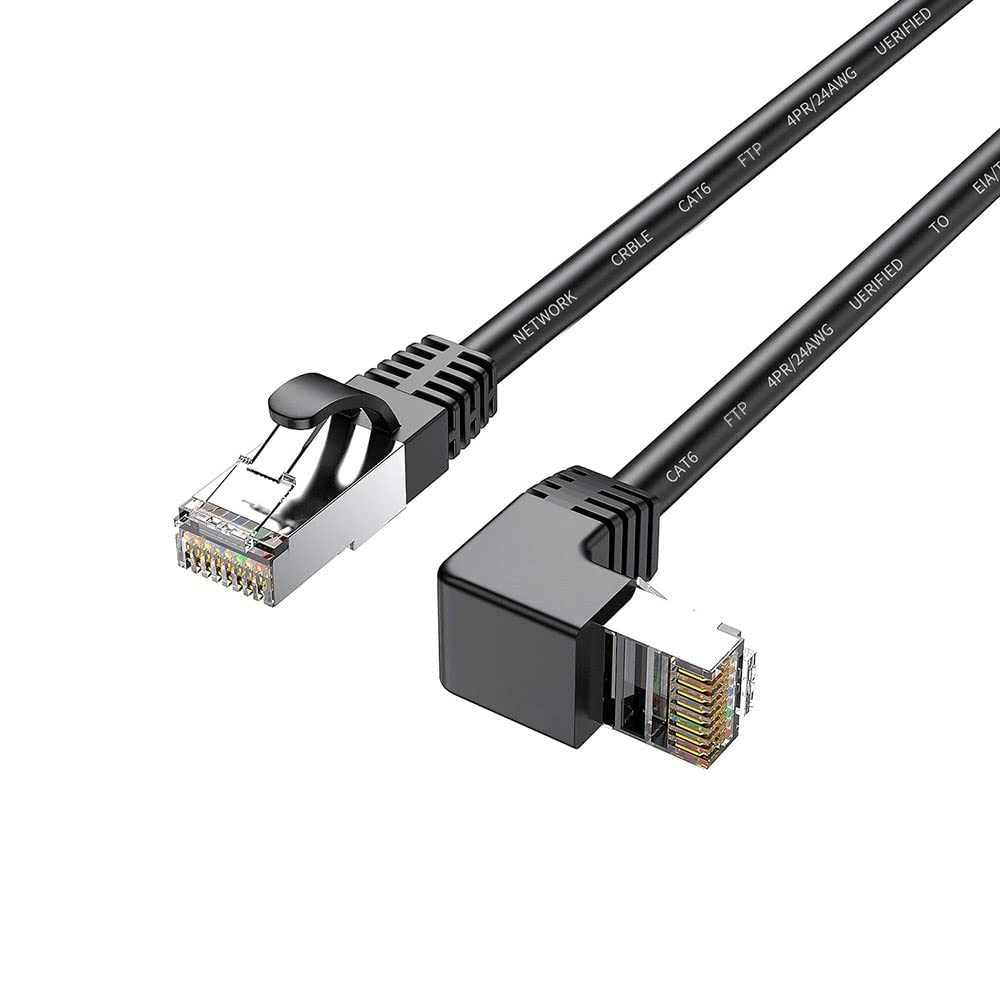 JUXINICE Cat6 Shielded Ethernet Cable 90 Degree Right Angle Upward & FTP CAT 6 RJ45 gigabit Internet Cable for Mac,PC, Router, Modem, Printer, Xbox, PS4, PS3-10 Feet,Black