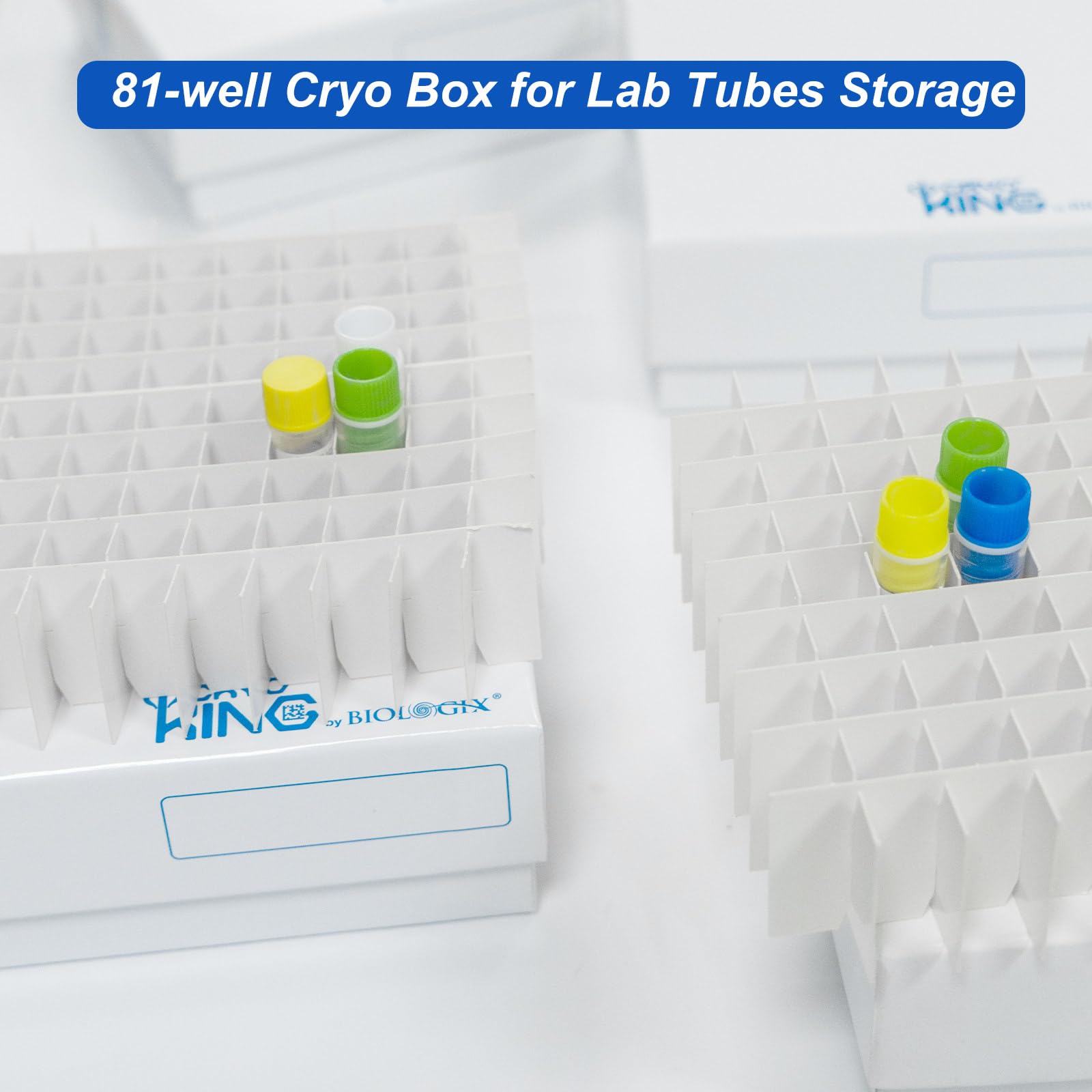 CryoKing Cardboard Cryogenic Lab Freezer Box 2 Inch Height 81-Well Microtube Storage Box, Plastic Coating Cryo Boxes, White Box, Case of 100