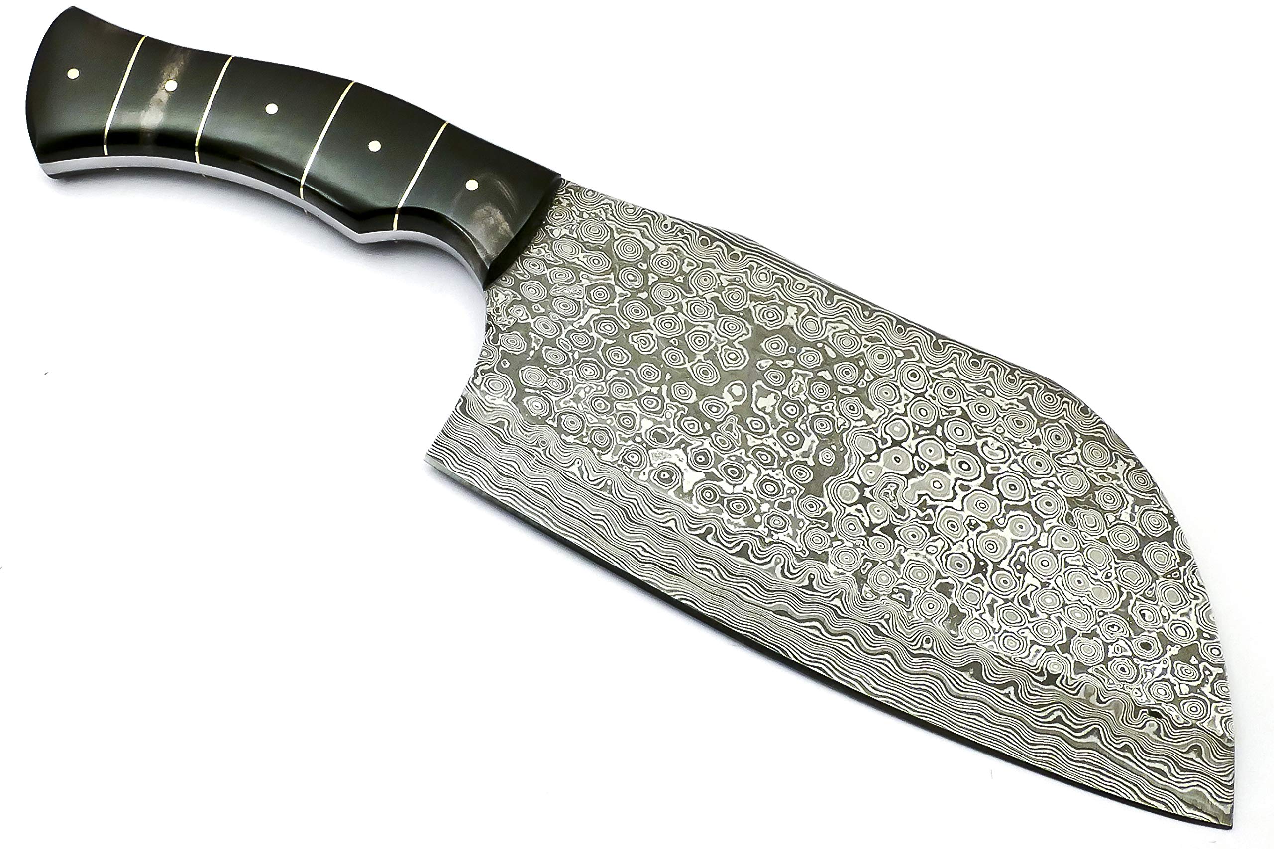 CK-104 Hand Forged 224 Layers Damascus Steel Chef's Cleaver Full Tang Horn Handle, Sharp Blade With Leather Sheath