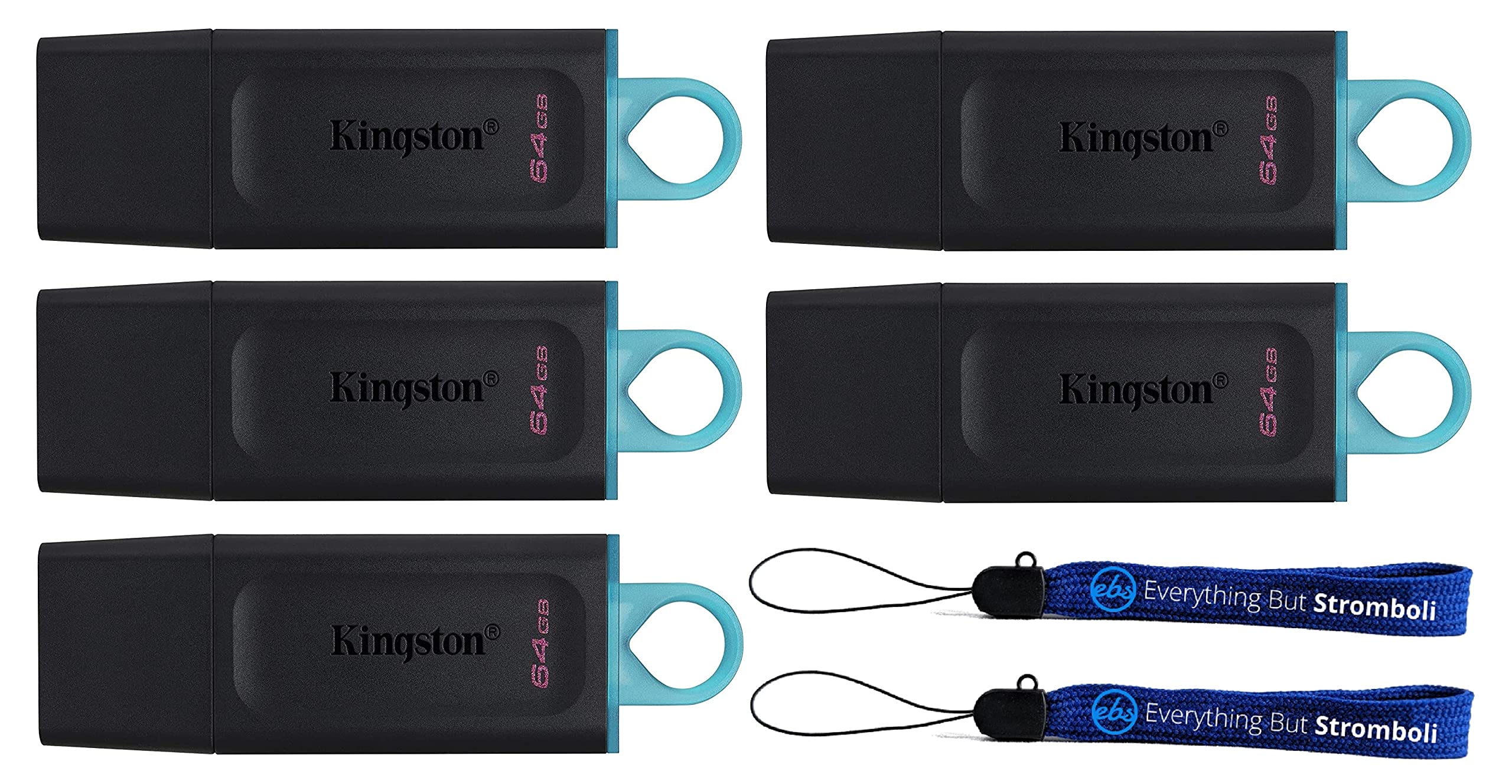 Kingston DataTraveler Exodia 64GB USB 3.2 (Bulk 5 Pack) Flash Drives for Computer or Laptop (DTX/64GB) Bundle with 2 Everything But Stromboli Lanyards