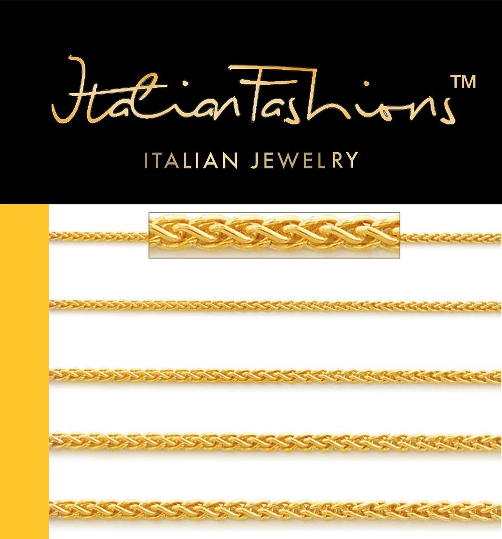 14K Solid Gold Italian Yellow Gold 1.5mm Flat Open wheat Diamond Cuted Link Chain Necklace- Made in Italy-14 Karat with Lobster Claw Clasp Include Gift Box with Order 24 Inches