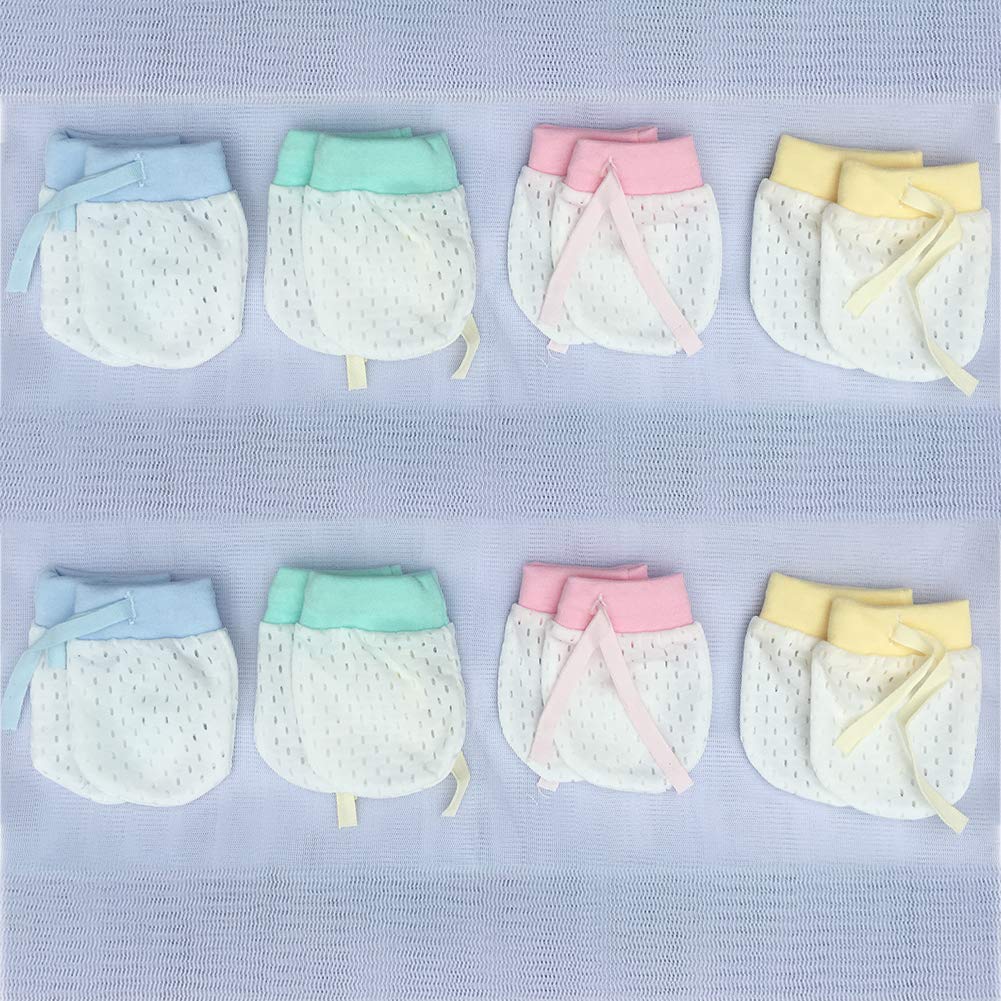 Adeimoo Baby Boy Girl No Scratch Silk Cotton Mittens Mesh Breathable Drawstring Gloves for Newborn Toddler Infants 8 Pack (Eyelet Mitten)