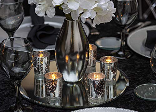KISCO CANDLES Votive Candles with Holders 24-Pack 10 Hours | Silver Decorative Glass Home Décor | Beautiful Living Room, Kitchen, Bathroom Lighting | Long-Lasting Wax
