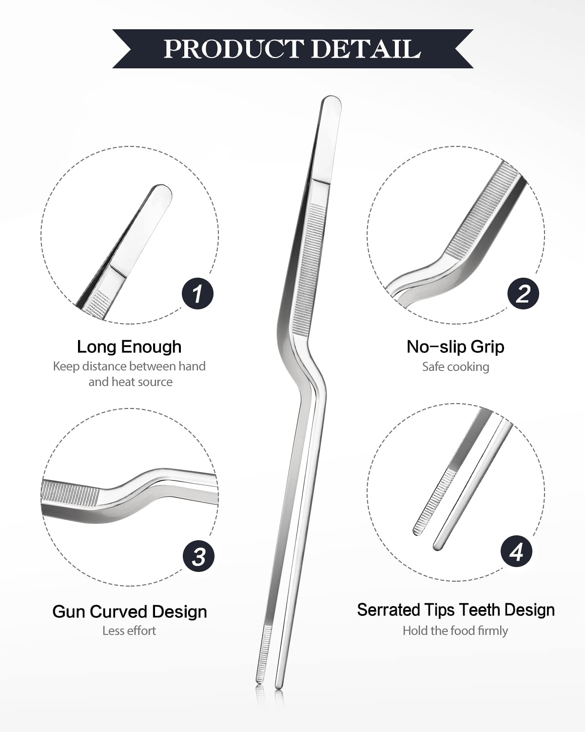 12-inch Cooking Tweezer and Offset Tweezer Set, Tongs Precision Serrated Tips, Stainless Steel Professional Chef Tweezer Kitchen Tools for BBQ, Plating and Serving