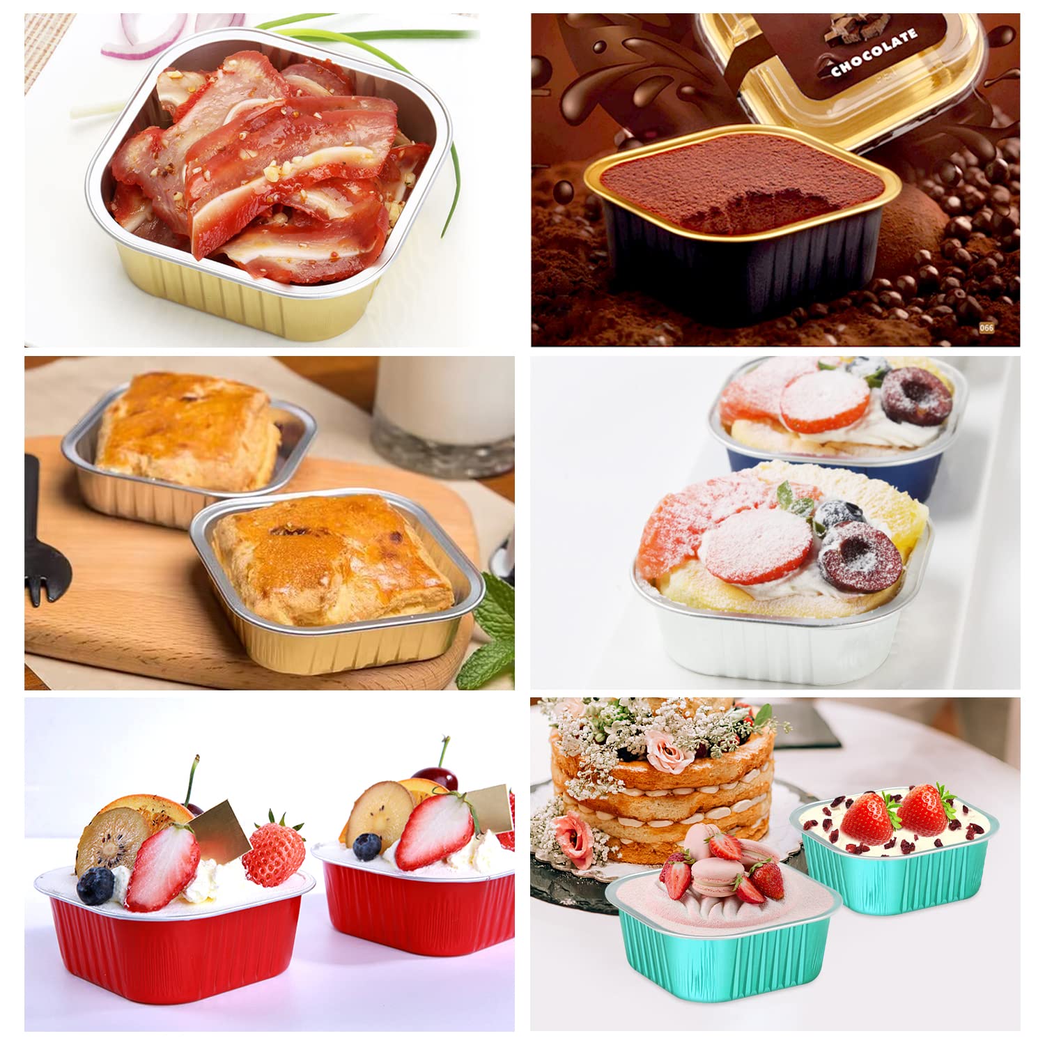 10oz Disposable Ramekins With Lids 40 Pack,LNYZQUS Aluminum Foil Jumbo Cupcake Pan, Square 4”X4” Mini Cake Pan Browni Baking Cups Muffin Tin Dessert Cups For Wedding Party-White