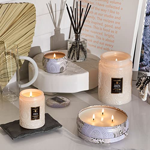 Voluspa Santal Vanille Candle | 3 Wick Tin | 12 Oz. | 40 Hour Burn Time | Vegan | All Natural Wicks and Coconut Wax for Clean Burning