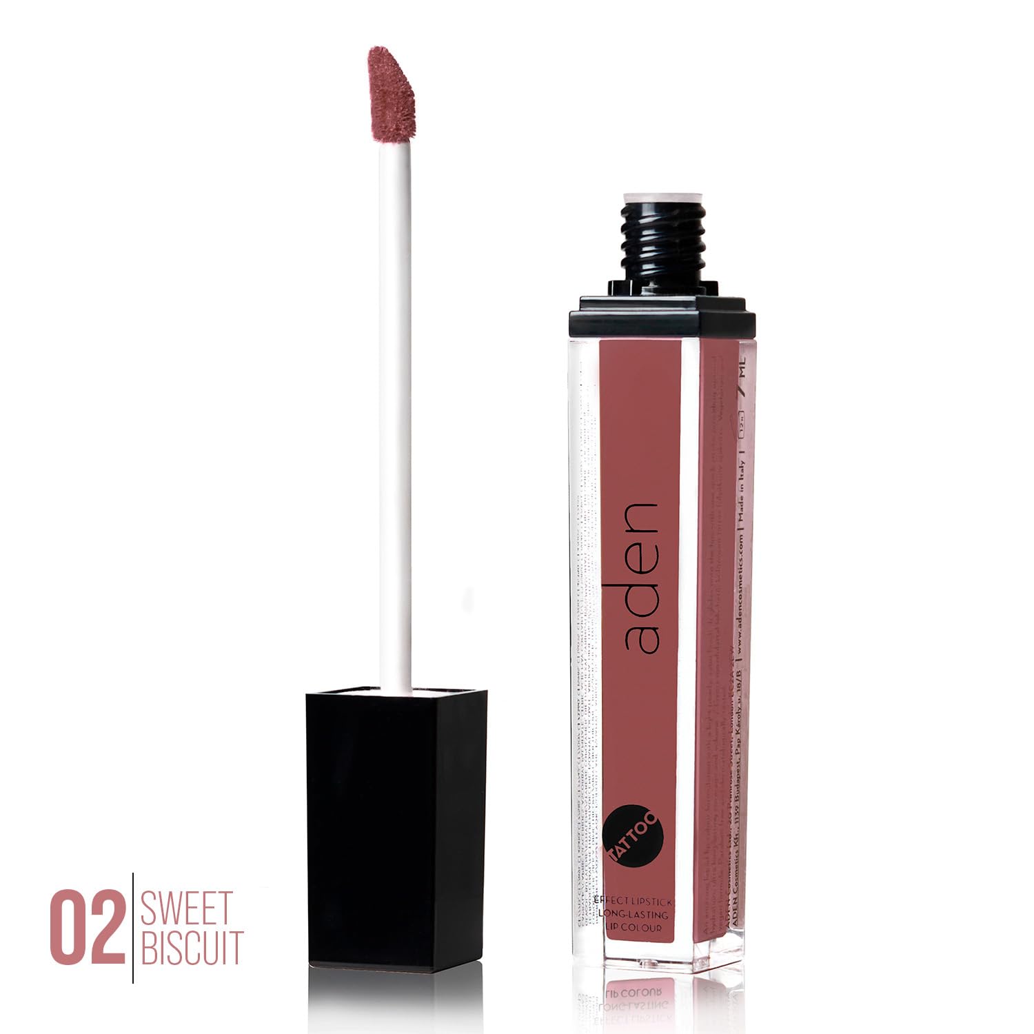 aden Tattoo Matte Lipstick - 7ML - Highly Pigmented - Provides Non-Shinny, Non Smudging and Velvety Finish β Water Proof Made in Italy (02 Sweet Biscuit)