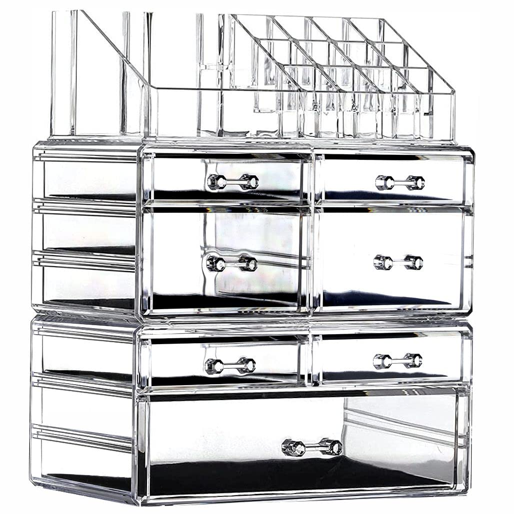 Cq acrylic 3 Pack Clear Makeup Storage Organizer,Stackable 7 Drawers Make up Organizers,Cute Desk Organizer for Vanity Jewelry,Hair Clip,Beauty,Skincare Product Bathroom Counter Organizers and Storage