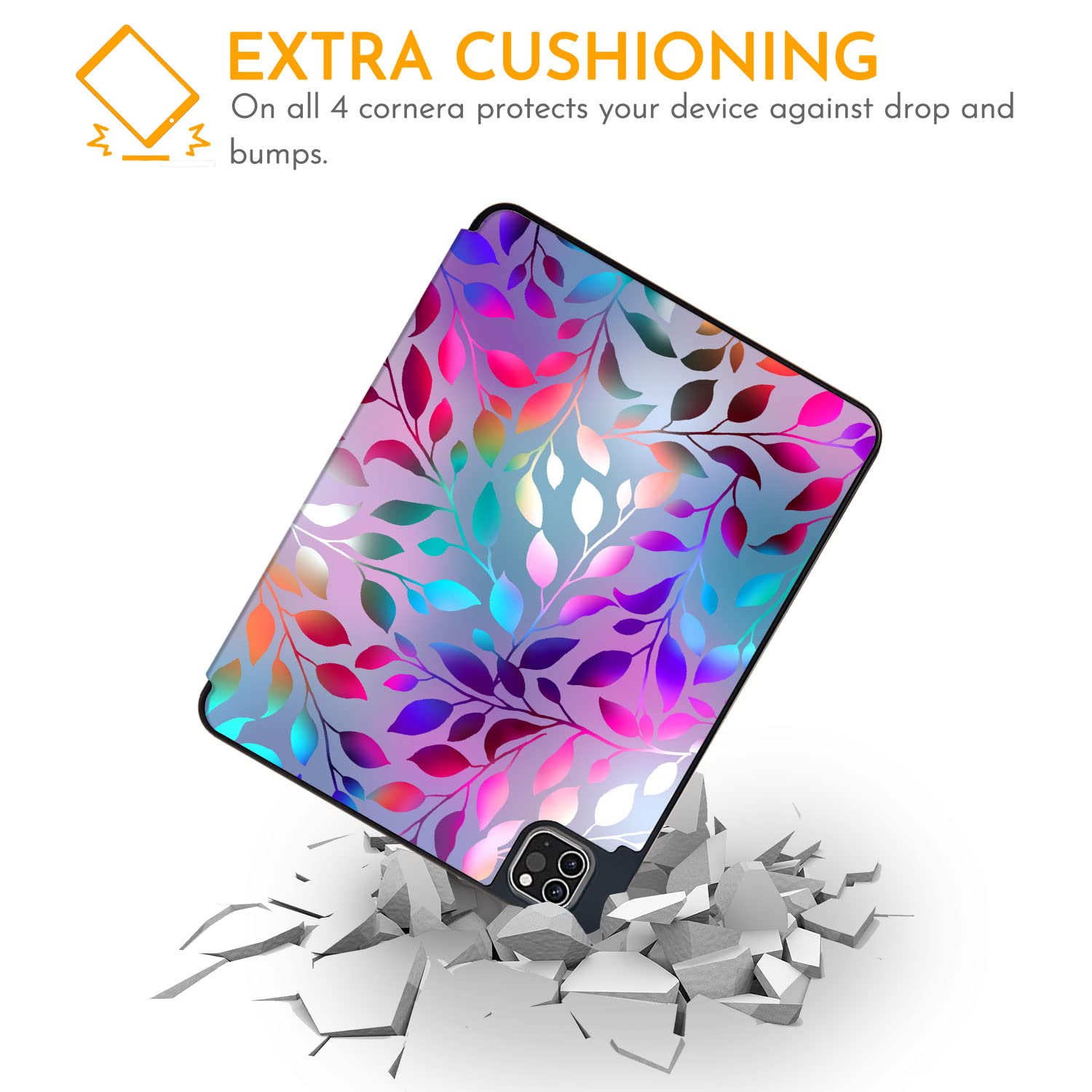 Hi Space for iPad Pro 12.9 Case 2022 2021 2020 2018 6th 5th 4th 3rd Gen with Pencil Holder, Frosted Colorful Leaf Trifold Stand Protective Shockproof Cover Auto Sleep Wake