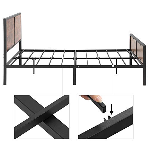 VASAGLE Queen Size Metal Bed Frame with Headboard, Footboard, No Box Spring Needed, Platform Bed, Under-Bed Storage, Industrial Style, Rustic Brown and Black URMB001B01