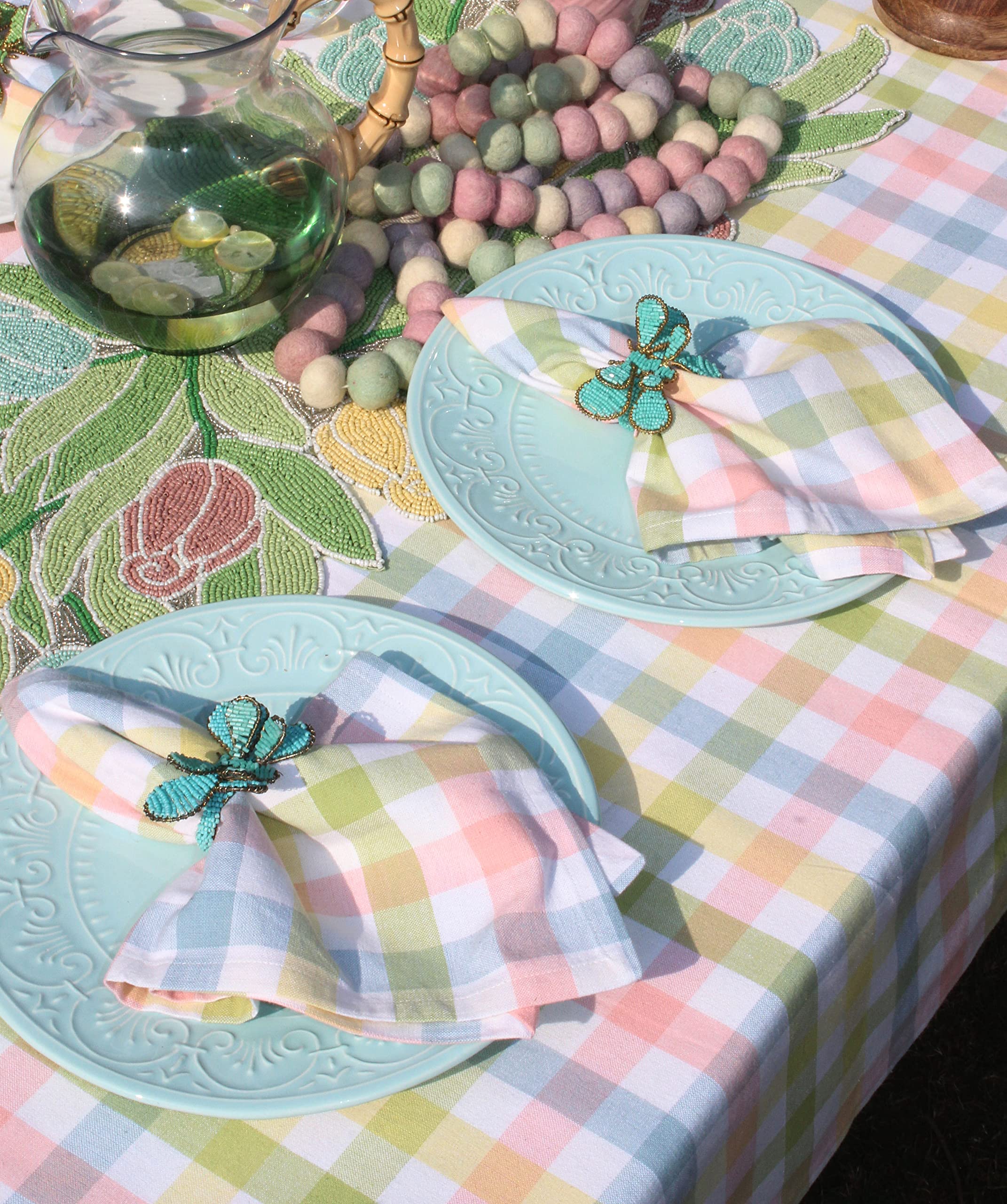 COTTON CRAFT Gingham Buffalo Plaid Check Napkins - Mitered Corners - Spring Easter Bunny Pastel Luncheon Dinner - Set of 8 - Pure Cotton - Reusable Washable - 18 inch x 18 inch - Yellow Multi Pastel