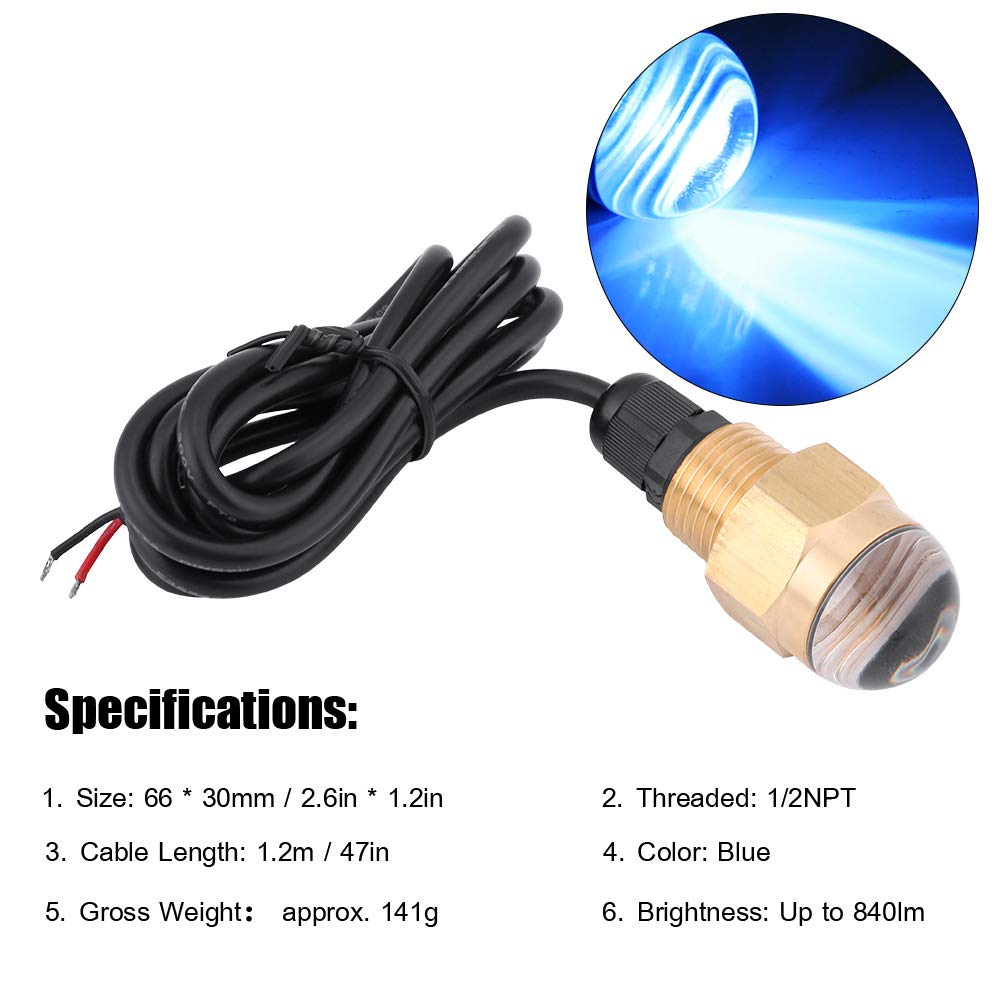 10Pcs LED Marine Boat Underwater Light Brass Glass Blue Submarine Lamp Drain Plug1/2 NPT Yacht Accessory 12V