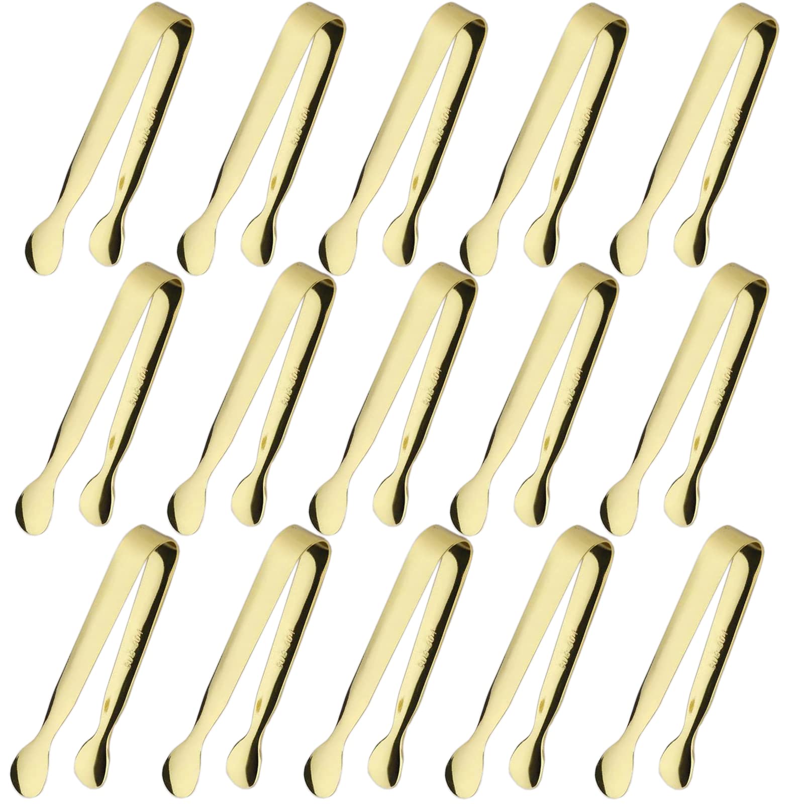 15PCS Serving Tongs, Ice Tongs Stainless Steel Mini Tongs, 4.25Inch Small Gold Sugar Tongs, Kitchen Tongs Mini Serving Utensils for Appetizers, Charcuterie Board, Gold Tongs for Dessert, Tea Party