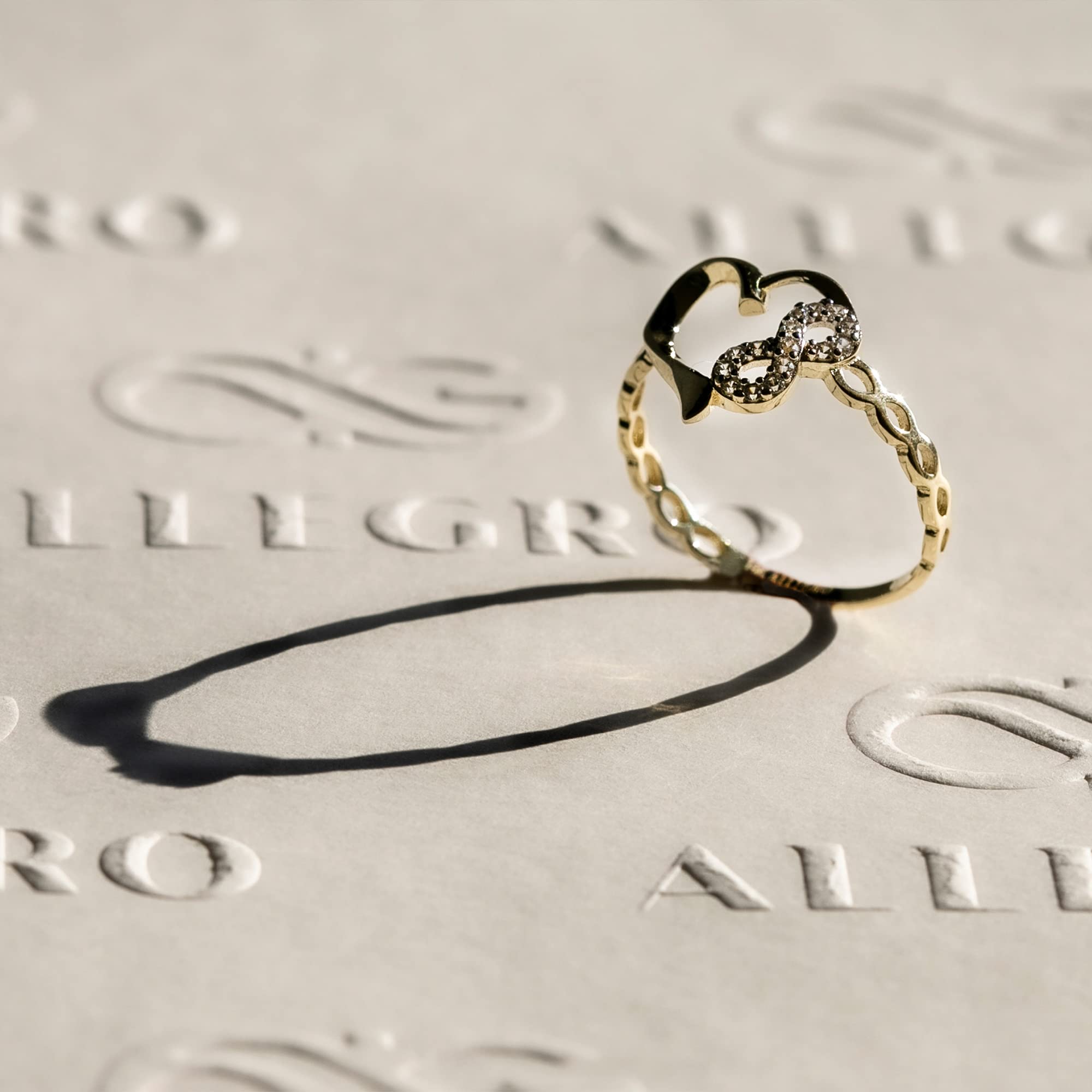 14K Solid Gold Cubic Zirconia Infinity on Heart Ring, Dainty and Elegant Love Gift Ring - Jewelry Gifts for Women- Available in Different Sizes- 14K Yellow Gold