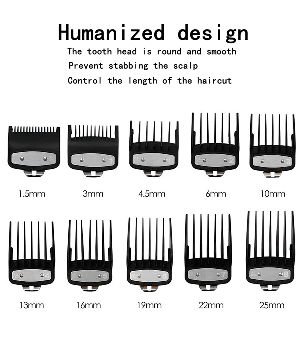 Clipper Guards Cutting Guides for Wahl with Metal Clip #37-500 β /8β to ββ Fits All Full Size Wahl Clippers (Black-Pack of 10)