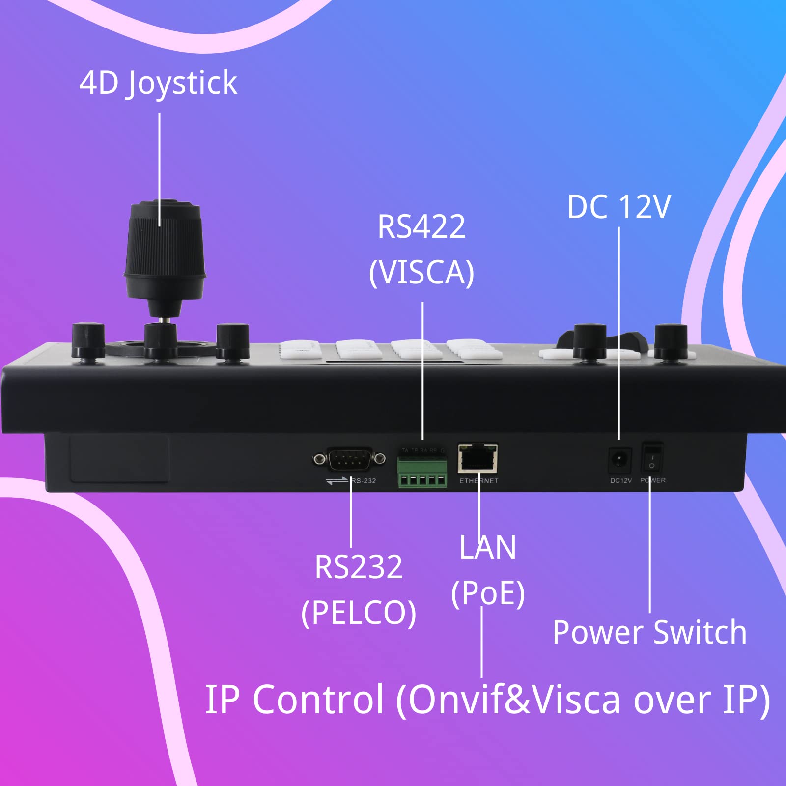 Zowietek PTZ Camera 4D Joystick Controller PoE| PTZ Universal Keyboard | Visca PELCO-D/P | RS232 RS422 RS485 | Controller for NDI PTZ Camera Live Streaming in Church, Meeting, Video Conference