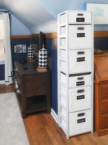 Regency Flip Flop 67 in Square Folding Bookcase with Folding Fabric Bins- White/White